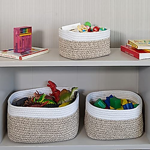 Home-Complete 3-Piece Set Small, Medium, and Large Rope Baskets for Makeup, Towel, Nursery, Office and Classroom Storage, White and Natural