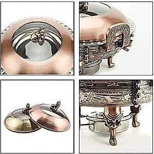KAMWD 3L Stainless Steel Chafing Dish Round Chafer Buffet Warmers W/Food Pans, Aluminum Stand, Visible Pot Lid and Fuel Holders for Weddings Parties,Red Copper (Color : Red Copper)