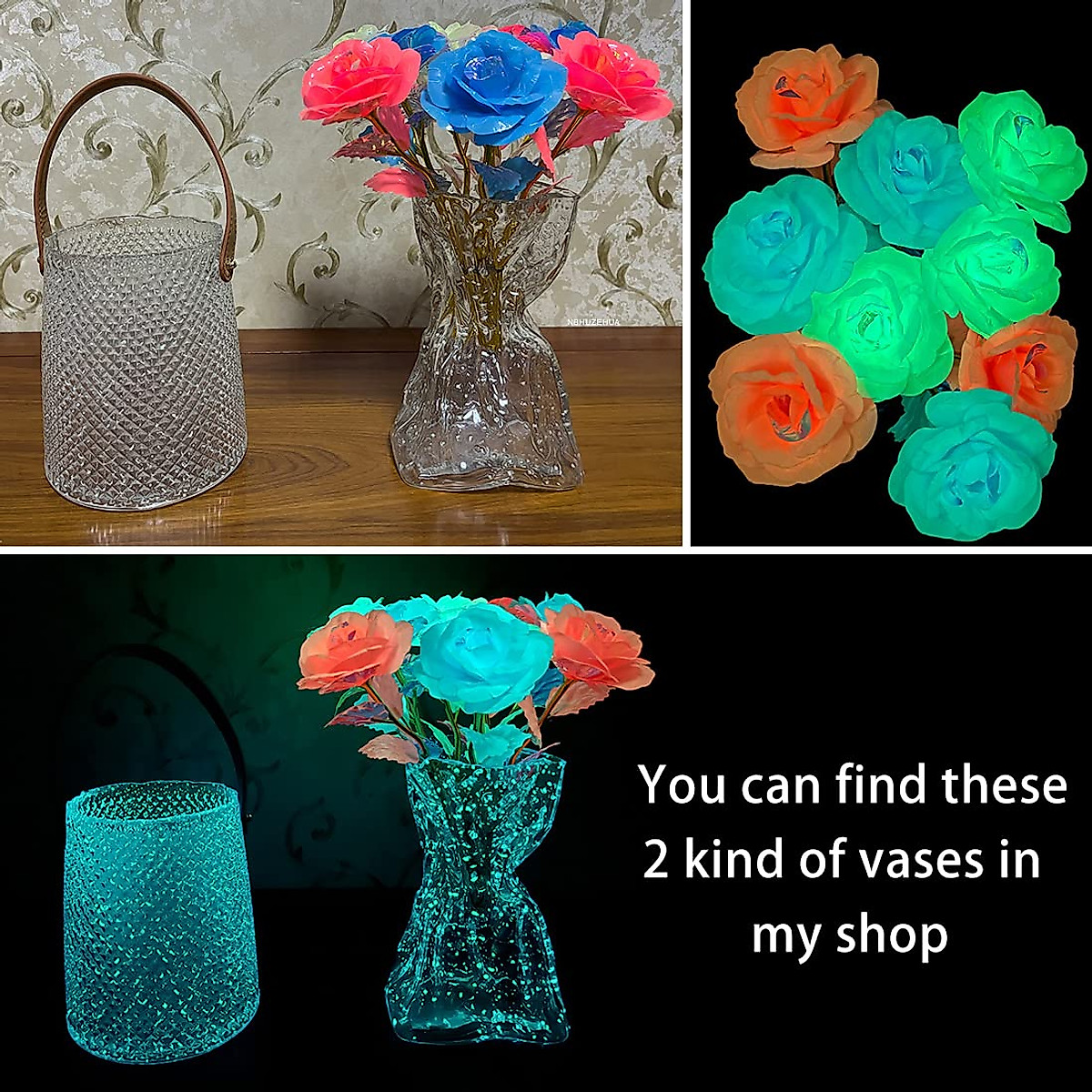 NBHUZEHUA Luminous Glass Vases & Faux Flower Bud Vase Centerpieces Wedding Reception Decorations Birthday Gifts Women