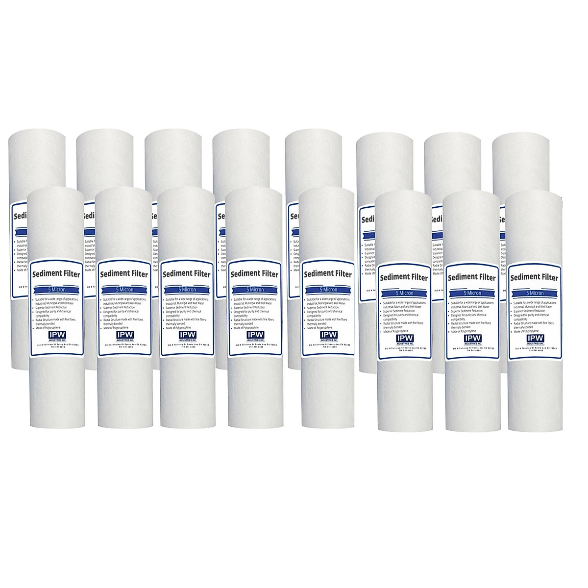 IPW Industries Inc-16 Pack Polypropylene Sediment Water Filter Cartridges Compatible with GE GXWH04F Models – Remove Bad Taste & Odor – Whole House Replacement Water Filter Cartridg