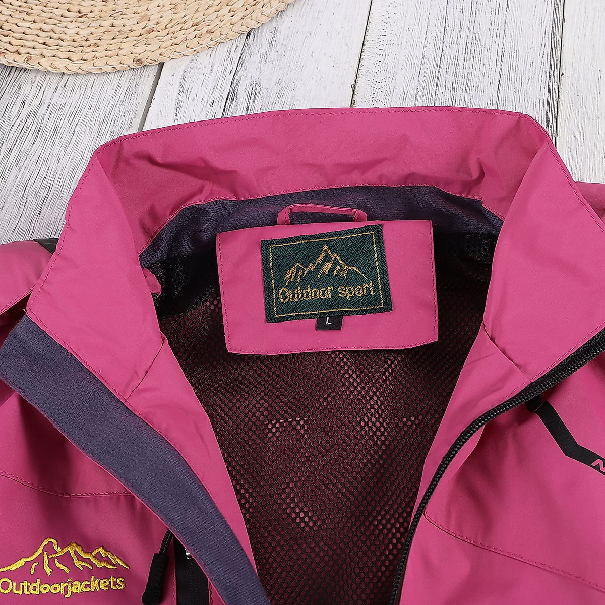 OutTop Women's Waterproof Rain Jacket Lightweight Hooded Zipper Windbreaker Active Outdoor Raincoat for Hiking Travel (Hot pink, XL)