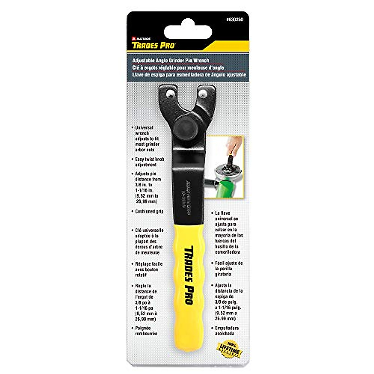 Tradespro Adjustable Angle Grinder Pin Wrench - 830250, Yellow,black