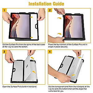Fintie Hard Case for Microsoft Surface Pro 7 Plus/Pro 7/ Pro 6/ Pro 5/ Pro LTE, Shockproof Folio Protective Rugged Cover Compatible with Type Cover Keyboard + Original Kickstand (Frost Clear)