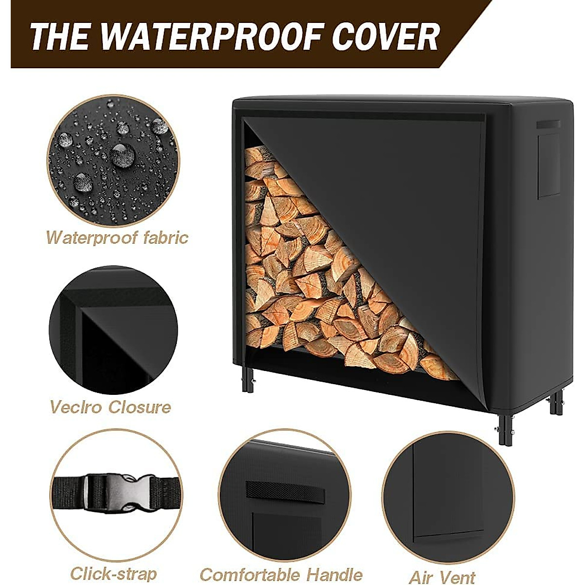 Storeonwall 4ft Heavy Duty Outdoor Firewood Racks, Fire Wood Holder Indoors, Log Storage Rack with Cover (Black)