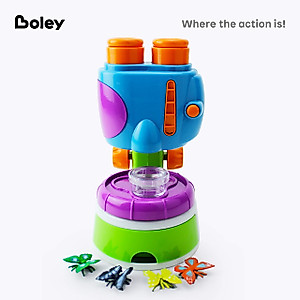 Boley My First Microscope Kit - STEM Science Learning Microscope for Kids with Binocular Viewer and Realistic Butterfly Toys - Educational Beginners Set for Toddler and Preschool Aged Children