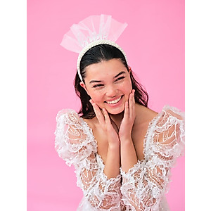 xo, Fetti Bachelorette Party Decorations Pearl Bride Headband | White Headpiece Bridal Shower Gift, Bridesmaid Favors