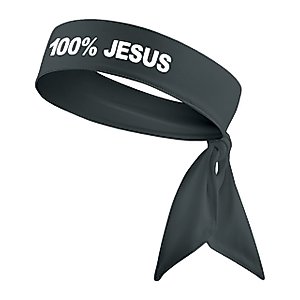 100% Jesus Sports Head Tie Headband Soccer Fútbol Football White Black Athletics Fitness - Stretch Sweatband Headwrap Ninja Tie Bandana Moisture Wicking (Dark Grey Headband + White Text)