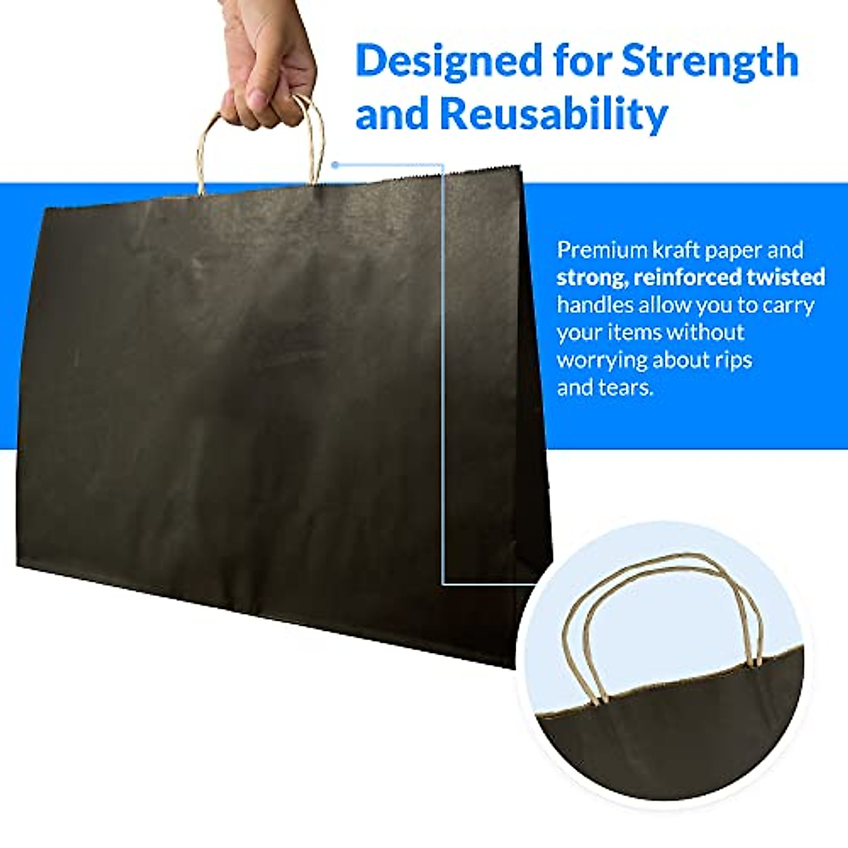 Reli. (60 Pcs Paper Shopping Bags, Black | 16x6x12 | Large Paper Bags with Handles | Strong Large Shopping for Boutique | Kraft | Use for Take Out/To Go, Retail,Restaurant (Twist Handles)