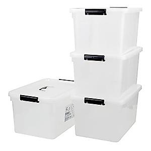 CadineUS 17.5 Liter Clear Boxes, Plastic Storage Bin with Lid Set of 4