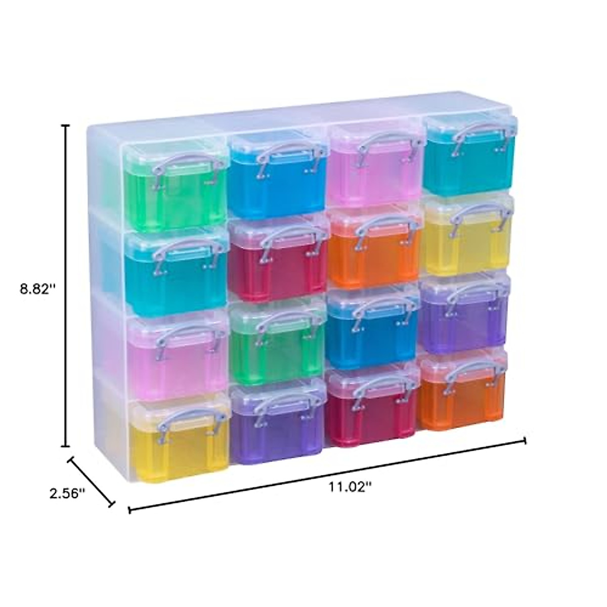 Really Useful Organiser, 16 x 0.14 Litre Storage Boxes in a Clear Plastic Organiser and Assorted Coloured Boxes