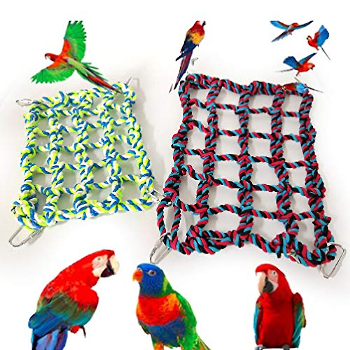 POPETPOP Bird Rope Climbing Net Parrot Swing Hanging Toy Parrot Hanging Play Gym for Parakeet Cockatiel Cockatoo Budgies African Grey Macaw