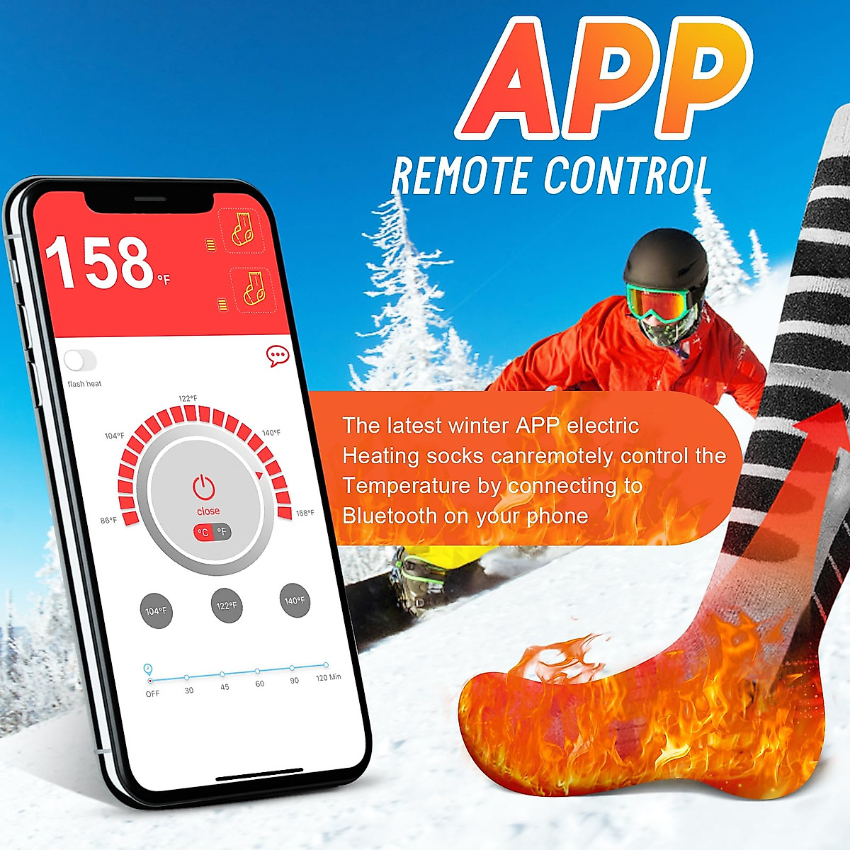 Heated Socks, Electric Heated Socks for Women Men, 4 Heat Settings Rechargeable Heating Socks with 360° Heating, Machine Washable Thermal Electric Socks Unisex Foot Warmer for Hunting Skiing Camping