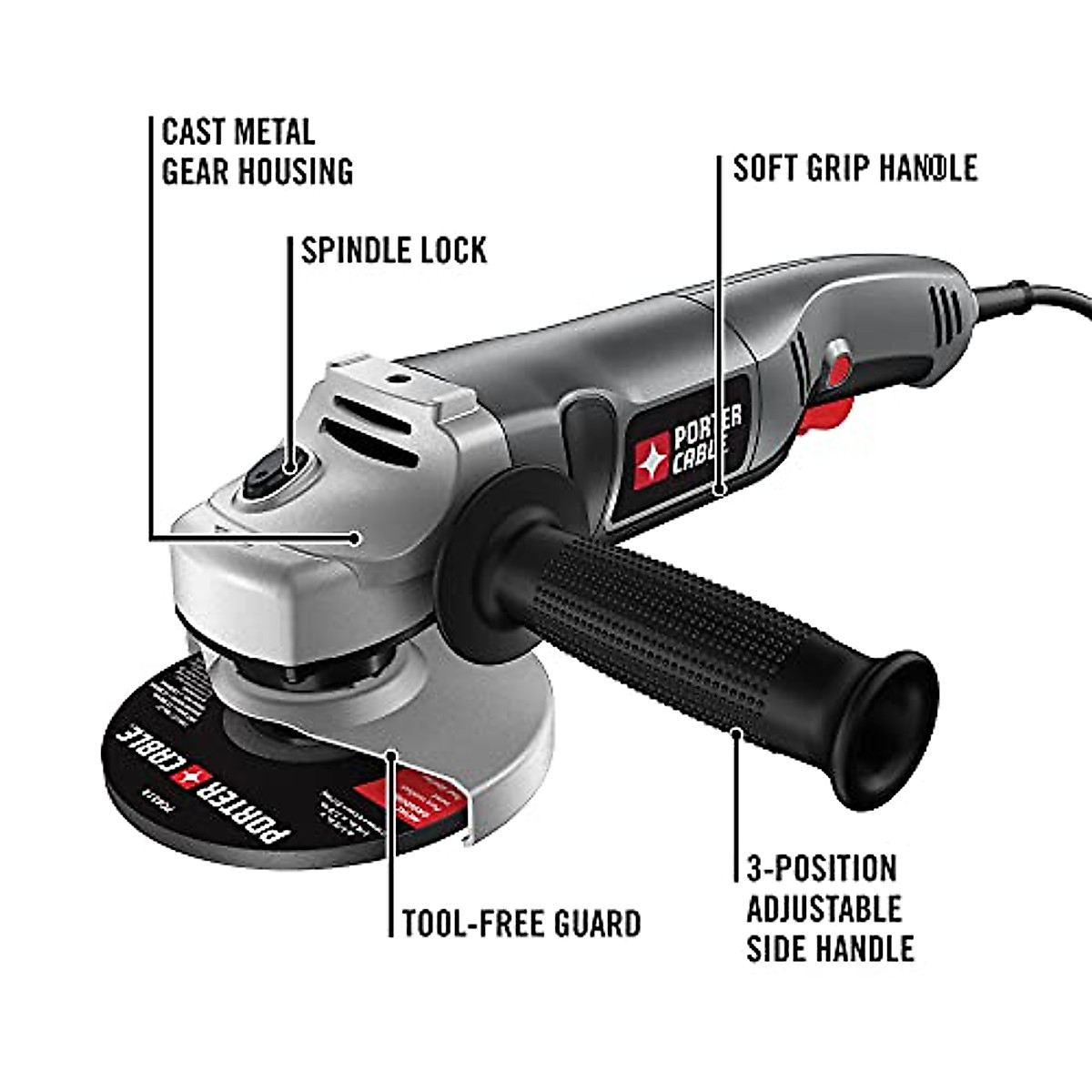 PORTER-CABLE Angle Grinder Tool, 4-1/2-Inch, 7.5-Amp (PC750AG), Grey,black