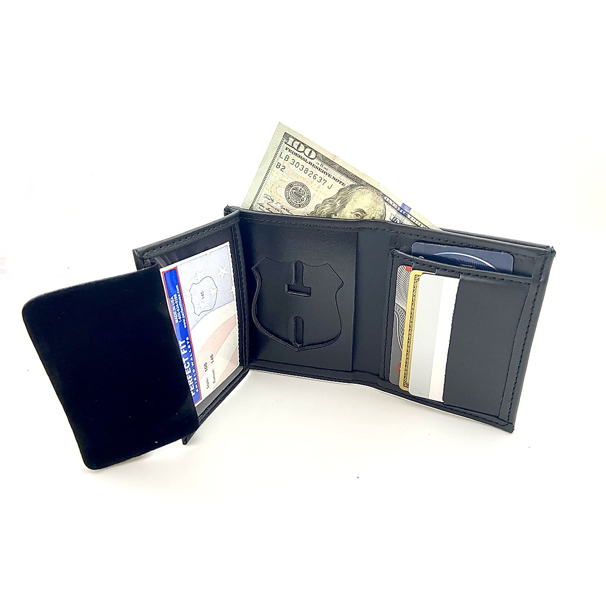 Perfect Fit Shield Wallets NYPD Patrol Officer New York City Police Department Patrolman Hidden Badge Wallet Leather Black (Cutout PF-145)