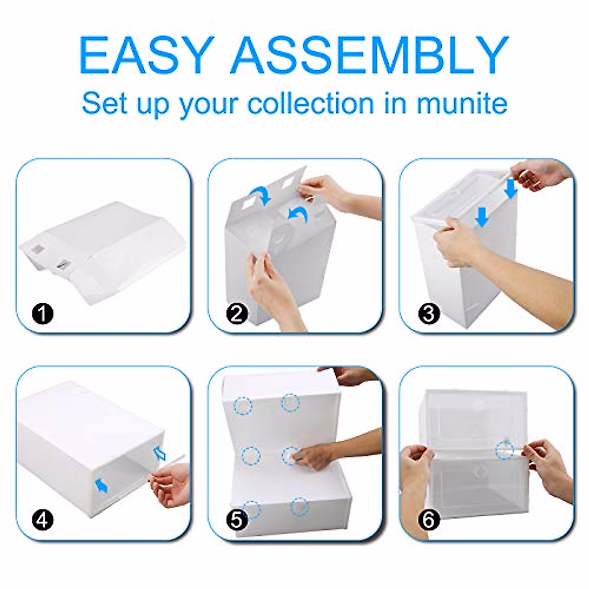 SHNORM Transparent Shoe Storage Box - Folding Large Size Cabinet Unit Easy Assembly, Stackable Shoe Storage Box with Lid for Women/Men (24/12/6Pcs) (#2:24Pcs with Lid, White)