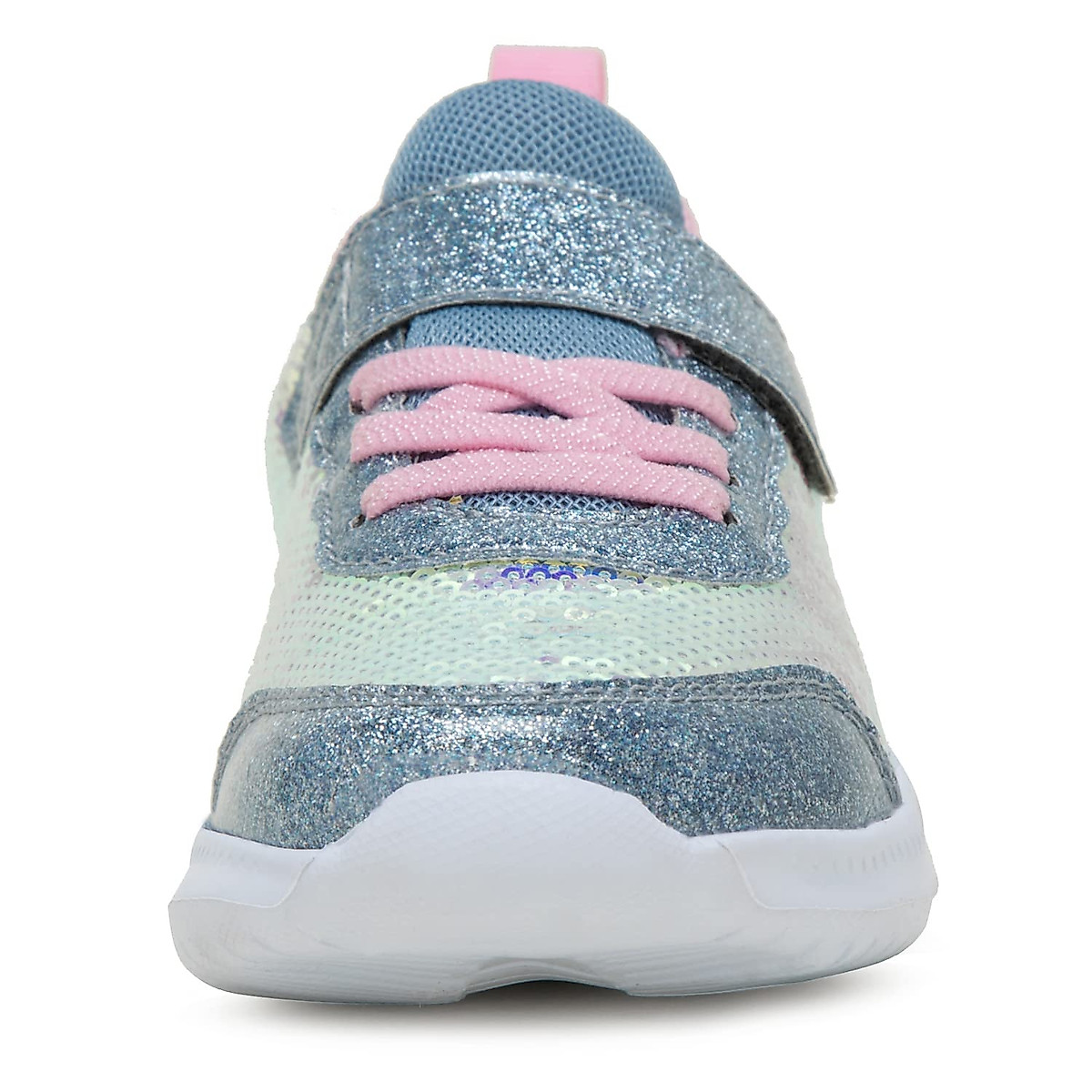 Toandon Little Girls Kids Sneakers Sequins Shoes Breathable Lightweight Elastic Band Athletic Sport Running Walking Fashion Child Strap Non Slip Hook and Loop Closure Sneakers Pink Blue Size 2