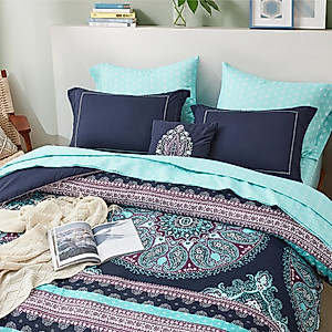 Degrees of Comfort Blue Twin XL Complete Comforter Sets, Boho Mandala Bed in A Bag,Microfiber Bedding Set with Side Pockets, Matching Decorative Pillow, 6 Piece Navy