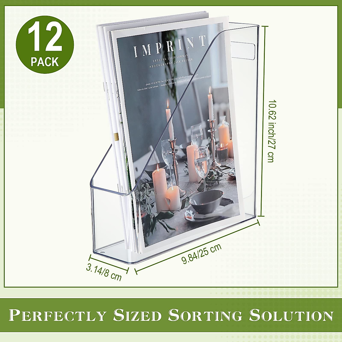 12 Pcs Clear Acrylic Magazine File Holder Plastic Desk Organizer with Handle Basics Vertical Magazine Rack Desk Folder Document Storage Organizer for Home Office School Work Study Desktop Supplies