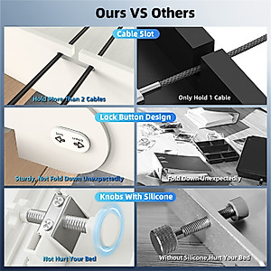 Yunerz Bedside Shelf, Foldable Bunk Bed Shelf Organizer, Clip On Nightstand for College Dorm Room Essentials Table Caddy with Cup/Cord Holder for Bunk Organizer Bedroom Students