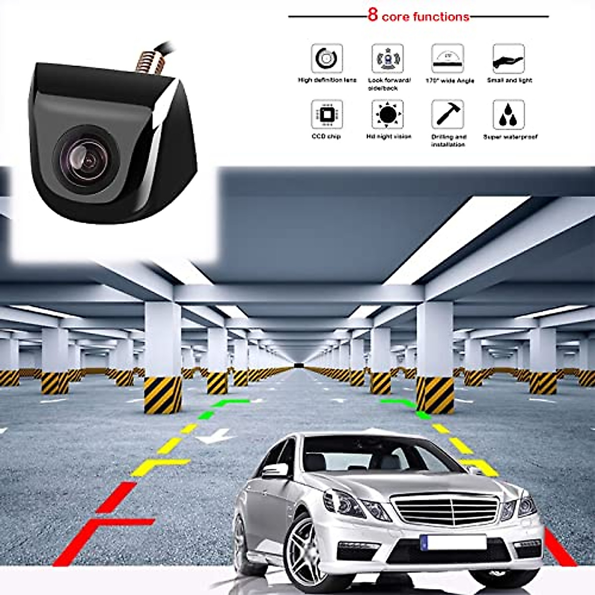 jeseny Pack-1 Backup Camera for Car, 170° Adjustable Wide Angle Camera, HD 720 Image Night Vision Parking Camera, IP69 Waterproof Rear View Camera, for Cars Trucks SUVs RVs Vans (Black)