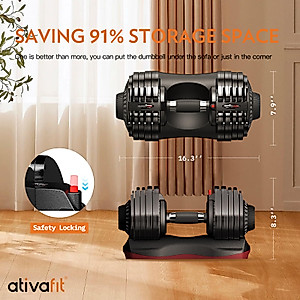 Ativafit 27.5 LBS/66LBS/88LBS Adjustable Dumbbell Set with Anti-slip Handle 12 In 1 Quick Dial Adjustment Weights With Safety Locking Button Space Saving Strength Training for Full Body Home Gym Workout
