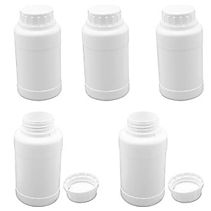 Othmro 5Pcs 8.45oz/250ml Plastic Bottles, Lab Cylindrical Chemical Reagent Bottle, Wide Mouth Laboratory Reagent Polyethylene Bottle, Sample Sealing Liquid Storage Container for Food Store White