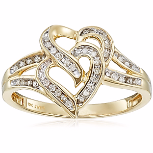 Amazon Essentials 10K Yellow Gold Diamond Two Hearts Ring (1/10 cttw), Size 6 (previously Amazon Collection)