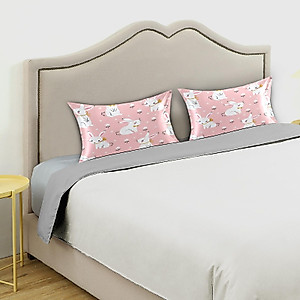 Cute Floral Bunny Satin Pillowcase Silk Pillow Cases for Hair and Skin Slipping Body Pillow Cover with Envelope Closur Standard Size 20x26 Pillowcase Decor for Kids Girls Boys Women