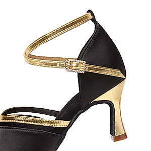 ROGMUJEN Women Girls Latin Ballroom Dance Shoes Tango Soulier Salsa Femme Party Dress Dance Shoes,2.95Inch HeelBlack,6.5US