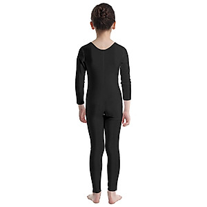 Moily Big Girls Long Sleeve Full Length Unitard Gymnastics/Dance/Sports Bodysuit Jumpsuit Leotard Black 12-14