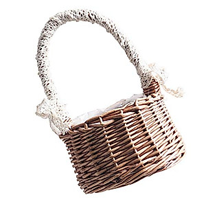 Cabilock Flower Girl Baskets Wicker Woven Basket Willow Basket Picnic Basket Woven Eggs Candy Basket Flower Basket Cookie Gift Box Bags Rattan Woven Storage Bin for Easter Birthday
