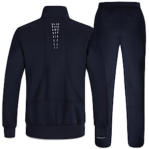 TBMPOY Men's Tracksuits Sweatsuits for Men Set Track Suits 2 Piece Casual Athletic Jogging Warm Up Full Zip Sweat Suits Navy/Grey M