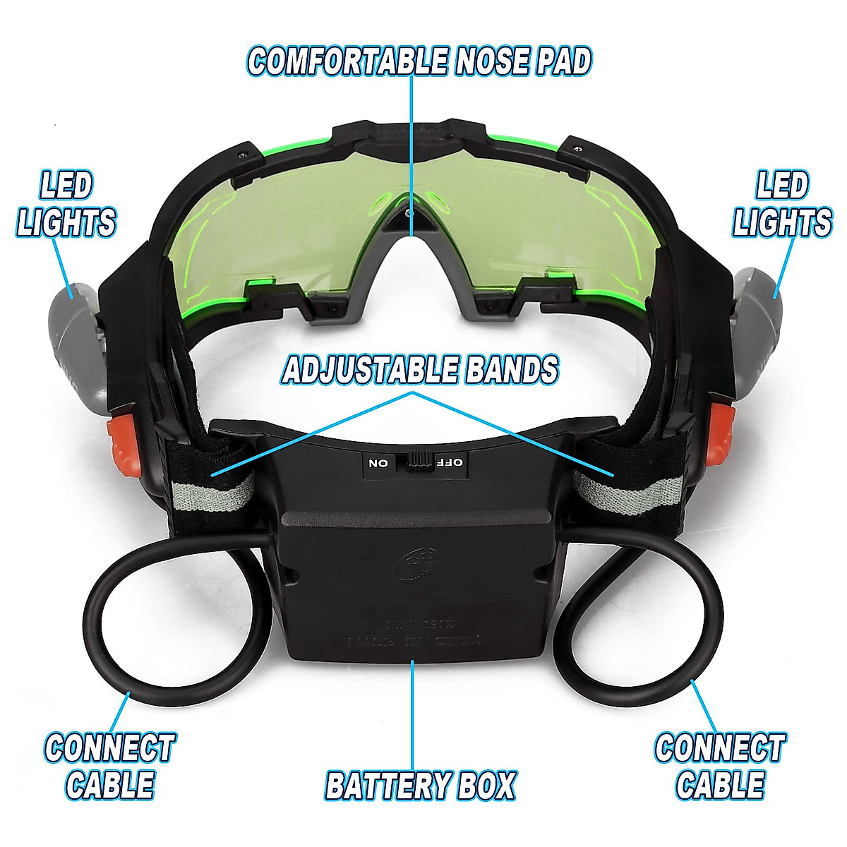 Uten Night vision Goggles for Kids, Adjustable Elastic Band Glasses with LED Light Beams, Spy Gear with Flip-Out Lights Green Lens, Spy Role Play, Birthday Gifts and Christmas Gifts for Kids.