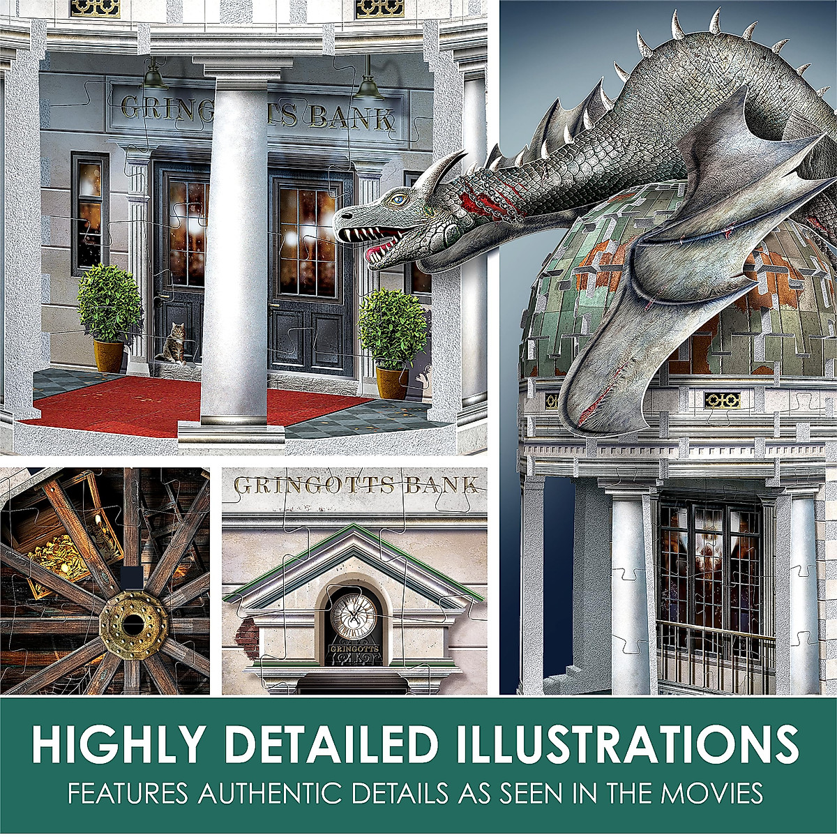 Wrebbit3D Harry Potter 3D Puzzle Model of Gringotts Bank | Diagon Alley Collection | A Mystical Journey of 300 Pieces for Witches, Wizards, and Muggles
