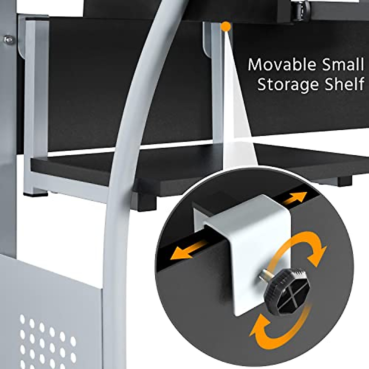 Yaheetech 2 Tier Rolling Home Office Computer Desk with Keyboard Tray & Printer Shelf Stand Study Table Corner Desk for Small Space Black