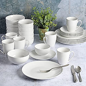 Gibson Home Zen Buffet Porcelain Dinnerware Set, Service for 6 (30pcs), White (Coupe)