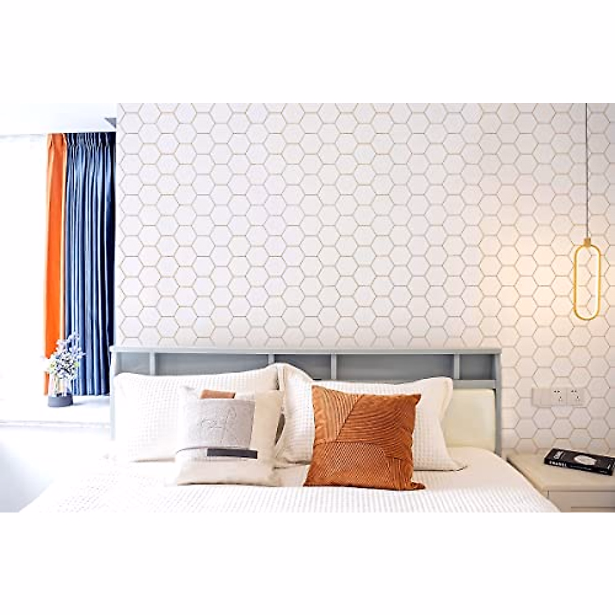 Fiula Gold and White Geometric Wallpaper Peel and Stick Wallpaper Hexagon White Wallpaper 17.3”×78.7”Decorative Shelf Drawer Liner Roll Waterproof