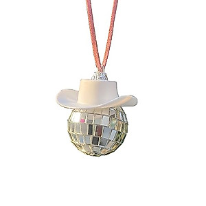Mxkoso Disco Ball Car Accessory,Car Disco Ball Cowboy Hat, Disco Ball Car,Cute Car Disco Ball,Disco Ball Necklaces for Birthday Party Accessory, Disco Car Charm (A03)