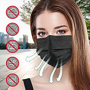 50PCS Disposable Face Mask 3 Ply for Unisex Adults Mens Women Non-Woven Masks for Home Office Indoor Outdoor (Black)