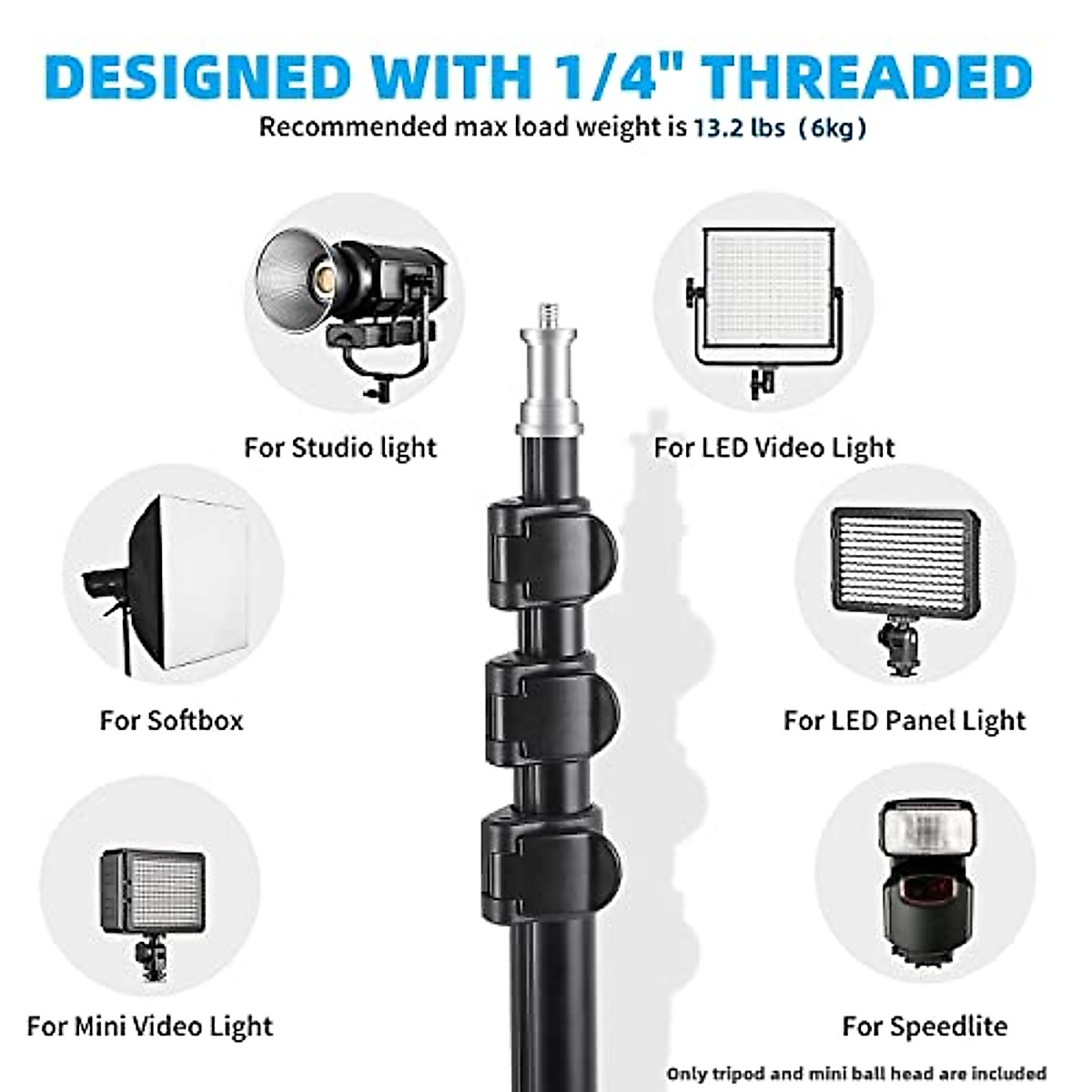 78.7 inch/7.2ft Adjustable Light Stand Tripod, Premium Aluminum Photography Tripod Stand with Ball Head, Compatible with Lights, Projector, Softbox, Cameras, Projector, Relfectors, Umbrellas