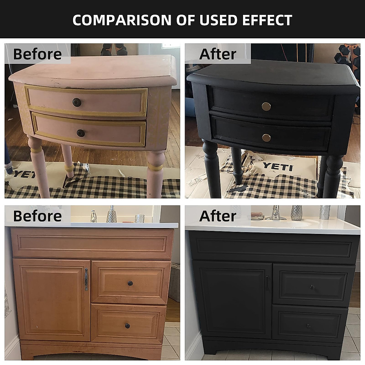 Globalcom Acrylic Wood Paint for Furniture black, Home Decor Paint for Wood, Water-Based Chalk Style Paint for Wood Furniture, Non-Toxic & Odorless (17 oz, Black)