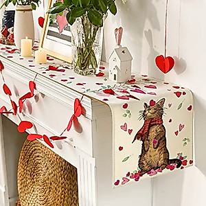 Artoid Mode Cat Branches Leaves Heart Valentine's Day Table Runner, Seasonal Holiday Kitchen Dining Table Decoration for Indoor Outdoor Home Party Decor 13 x 72 Inch