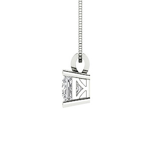 Clara Pucci 3.0 ct Brilliant Princess Cut Genuine Moissanite Solitaire Pendant Necklace With 16" Gold Chain box Solid 18K White Gold