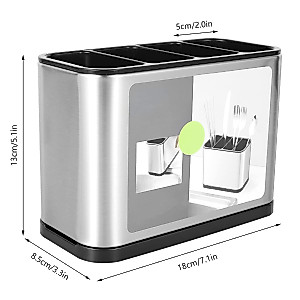 Keyohome Kitchen Cutlery Holder Stainless Steel Large Capacity Utensil Holder with Divider Weighted Base for No Tipping for All Kitchens Countertop or Table,18x13x8.6cm