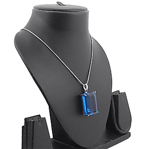 GEMHUB 120 Carat Blue Topaz Gemstone Pendant Without Chain, 925 Sterling Silver Emerald Shape Topaz Pendant Without Chain