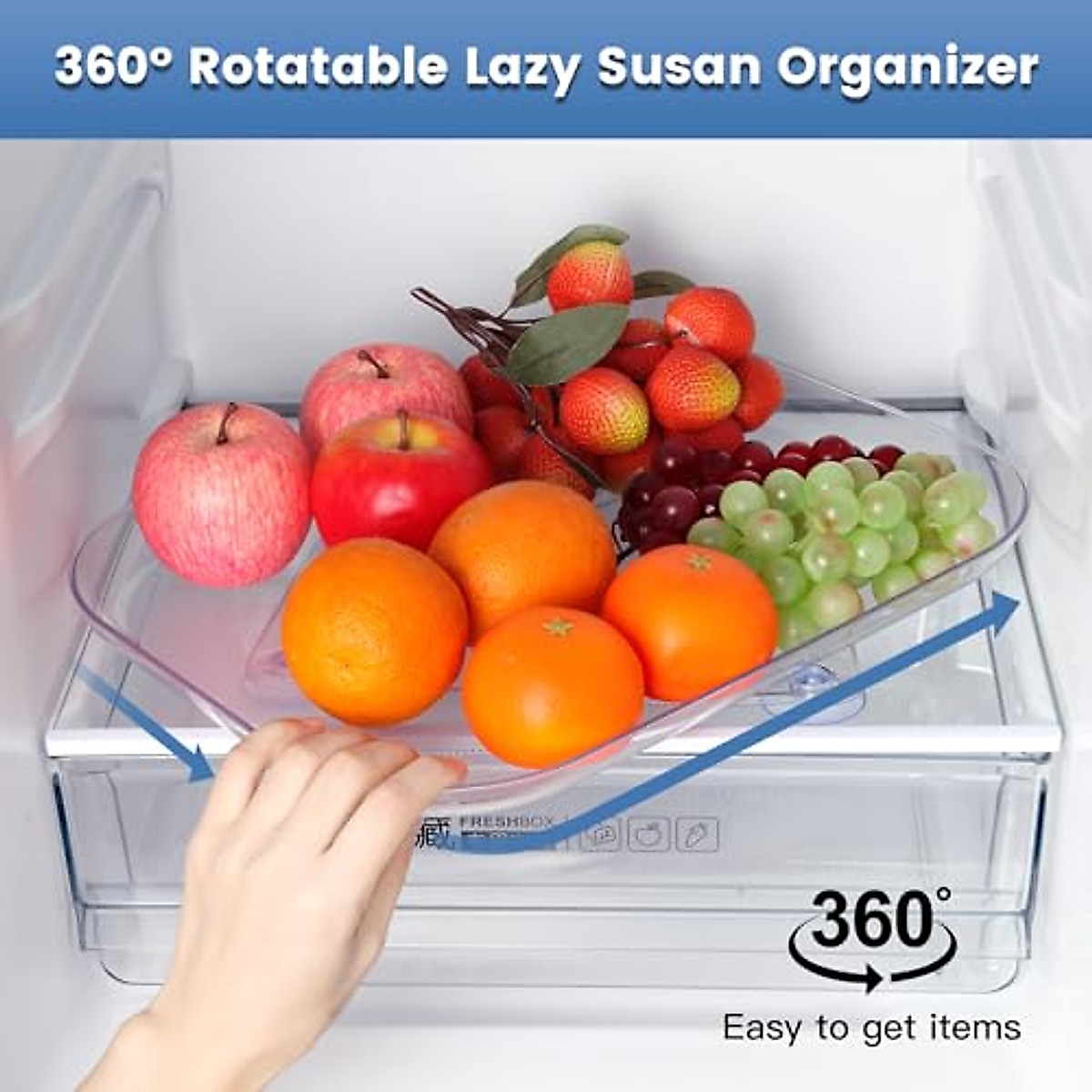 Lazy Susan Turntable Organizer for Refrigerator, Clear Rectangular Rotating Storage Rack Countertop Condiment Storage Spice Organizer for Kitchen, Table, Pantry, Cabinet, Countertop