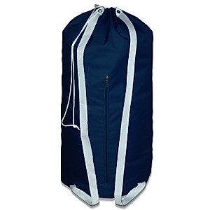 The Fine Living Co. Large Printed Laundry Bag with Adjustable Shoulder Straps & Drawstring,115L Capacity Heavy Duty Laundry Bag Backpack with Side Zipper, Space Saving Dirty Clothes Tall Laundry Bags, Foldable Laundry Hamper Bag 34"x14"x14" (Navy Blue)