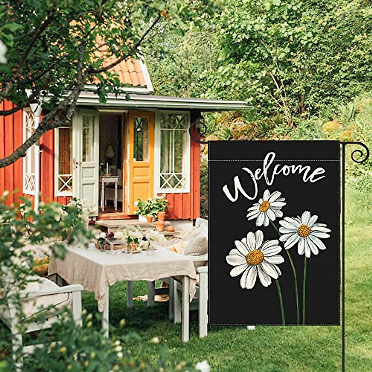 AVOIN colorlife Welcome Daisy Garden Flag 12 x 18 Inch Double Sided, Spring Summer Seasonal Holiday Yard Outdoor Flag