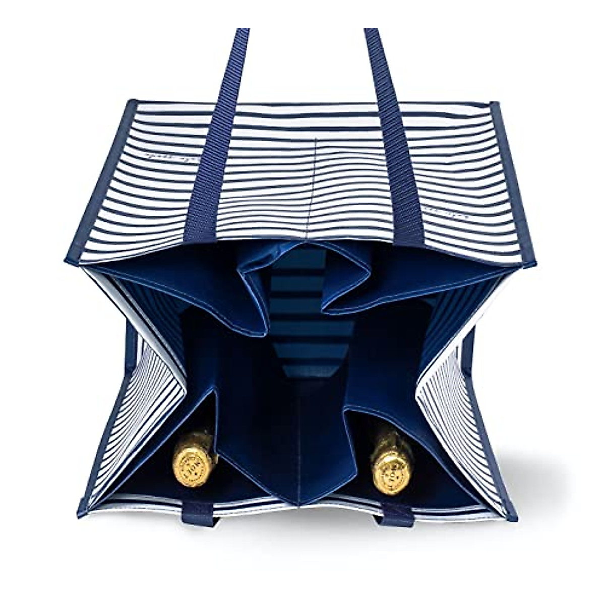 Kate Spade New York Reusable Shopping Bag, Grocery Tote with Shoulder Straps, Large Collapsible Tote, Navy Painted Stripe