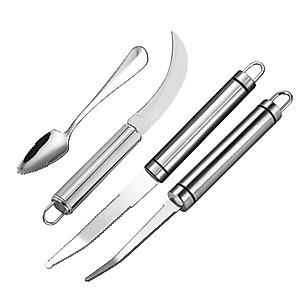 Klyuqoz Stainless Steel Grapefruit Knife, Grapefruit Knife Curved Serrated Set of 2, with Grapefruit Spoons and Fruit knife, for Grapefruit Oranges Lemon Kitchen Gadget